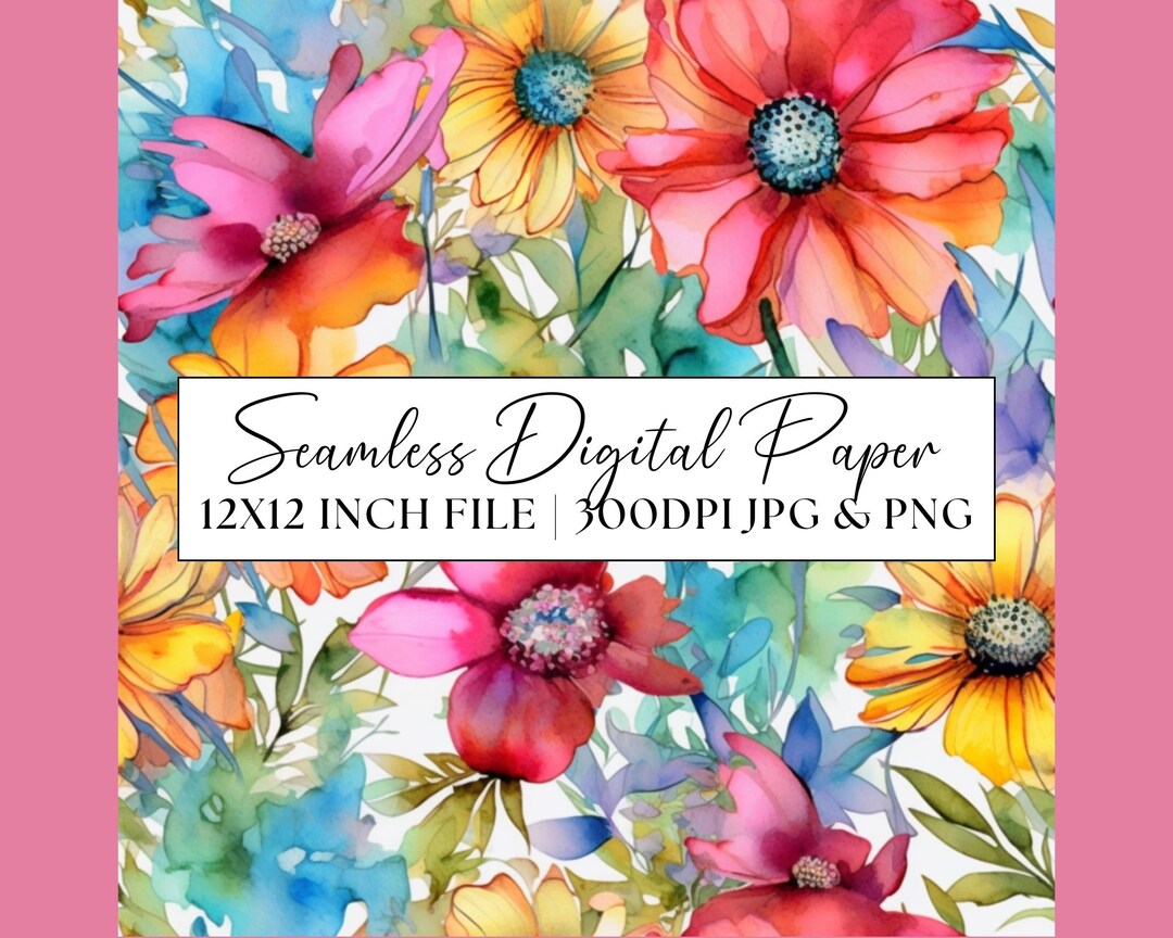 Floral Digital Paper Clipart, Vibrant Garden Flowers Seamless Pattern ...