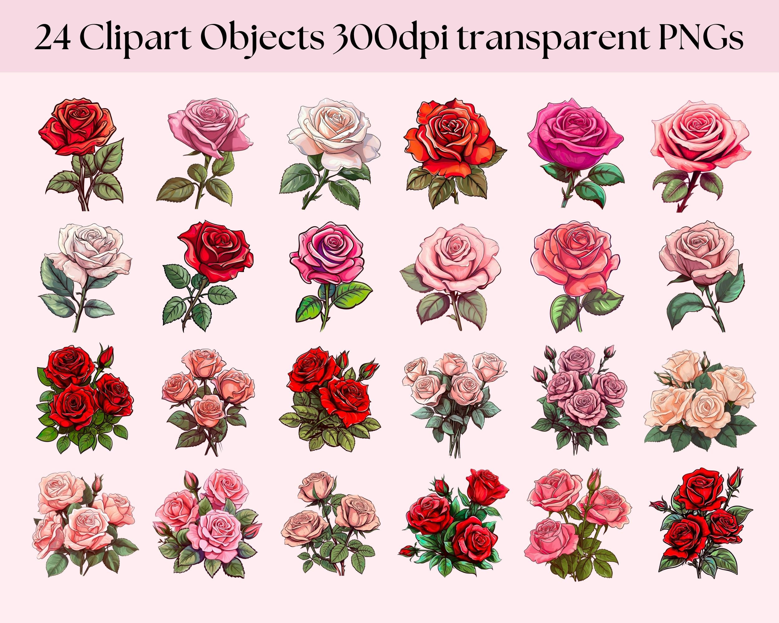 Roses Clipart, 24 PNG 300DPI Pink and Red Bouquets and Singles Objects ...