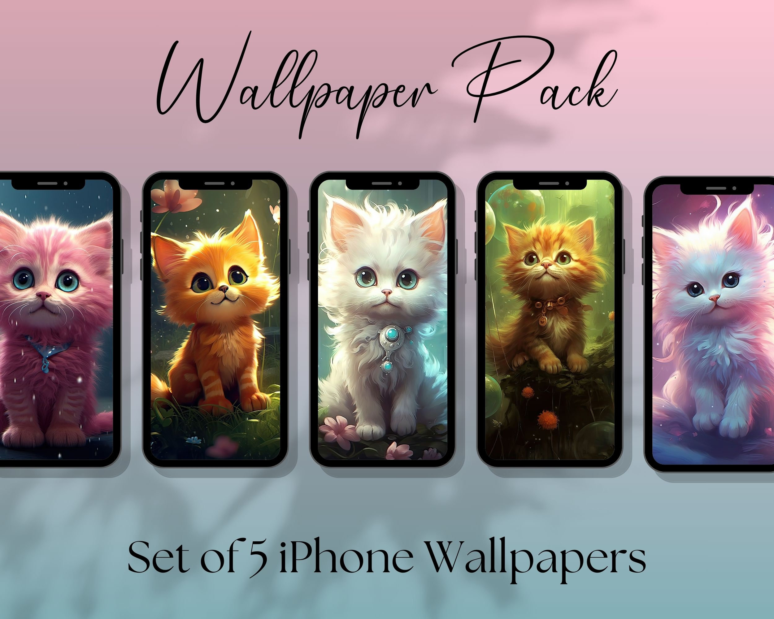 Kitten iPhone Wallpapers, Bundle of 5 Mobile Phone Backgrounds Cute ...