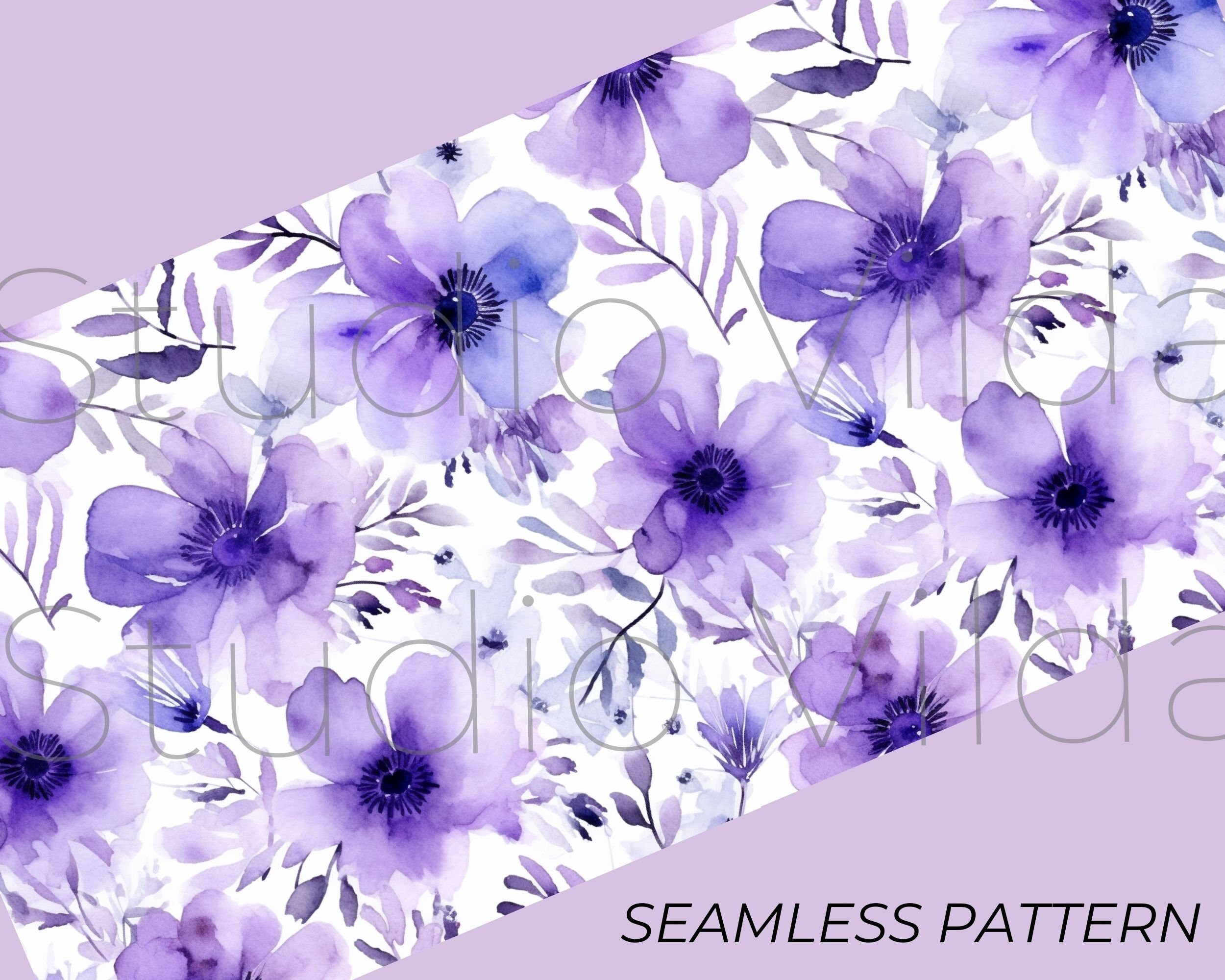 Purple Floral Digital Paper, Flower Seamless Pattern, Watercolour ...