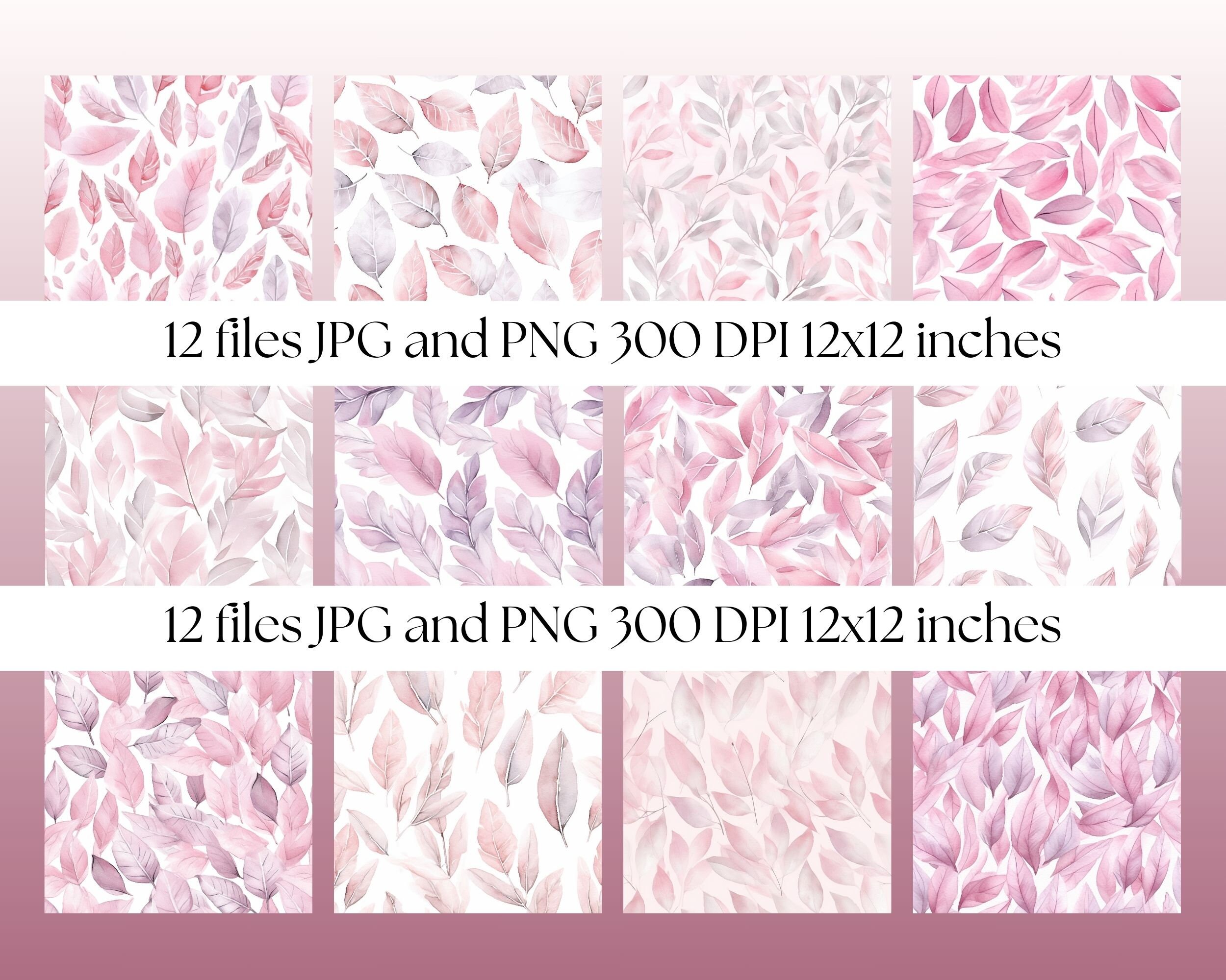 Seamless Digital Paper Bundle, 12 Pastel Pink Leaves Floral Patterns ...