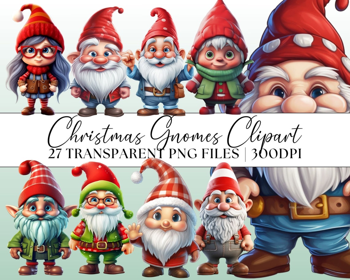 Christmas Gnomes Clipart Elf Bundle Transparent 27x PNG - Etsy