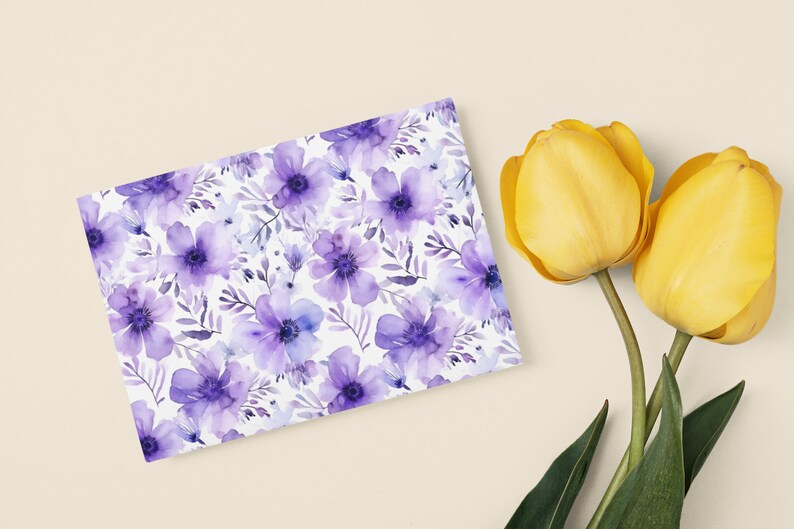 Purple Floral Digital Paper, Flower Seamless Pattern, Watercolour ...