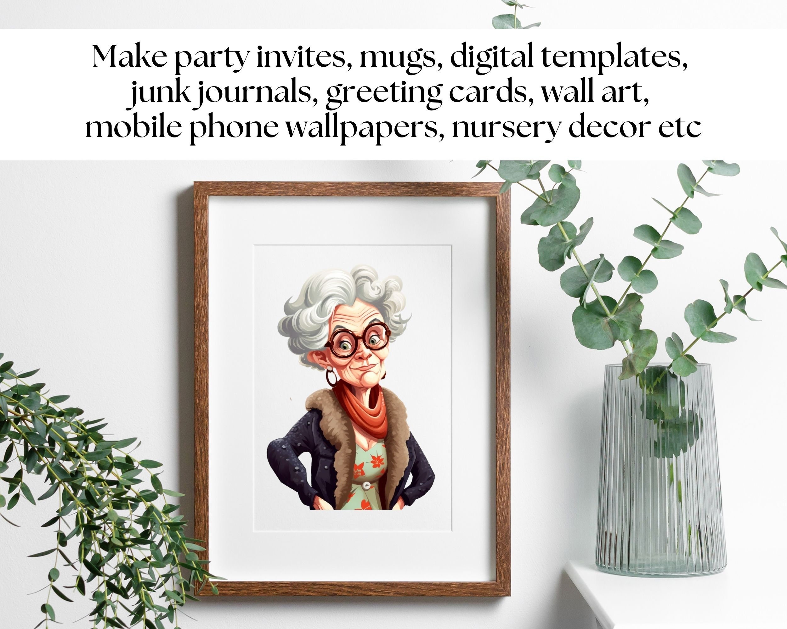Little Old Ladies Clipart, Fashionable Lady Cartoon Senior Citizen ...