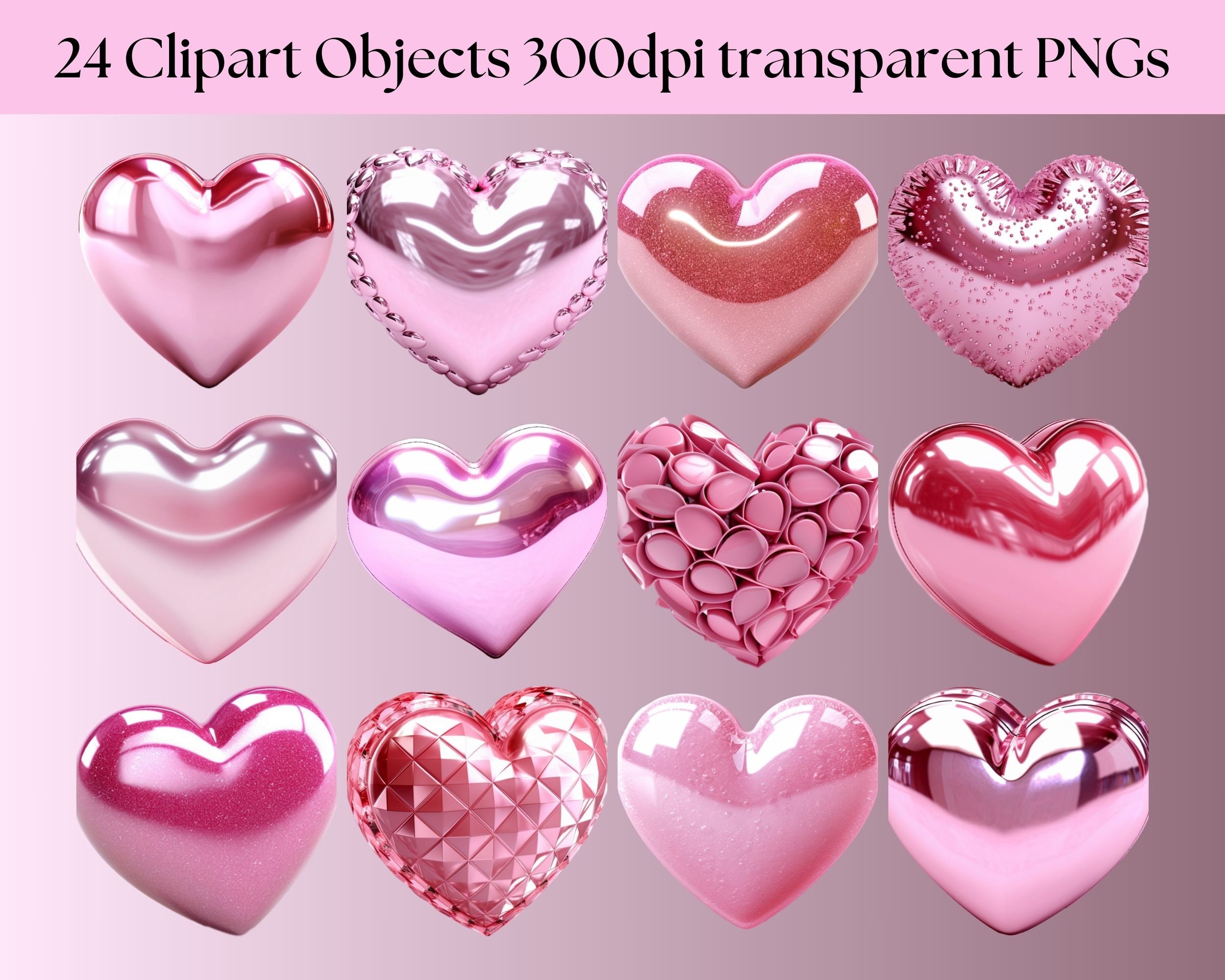 Pink Hearts Clipart Bundle, Objects Crafting Wedding Love Valentines ...