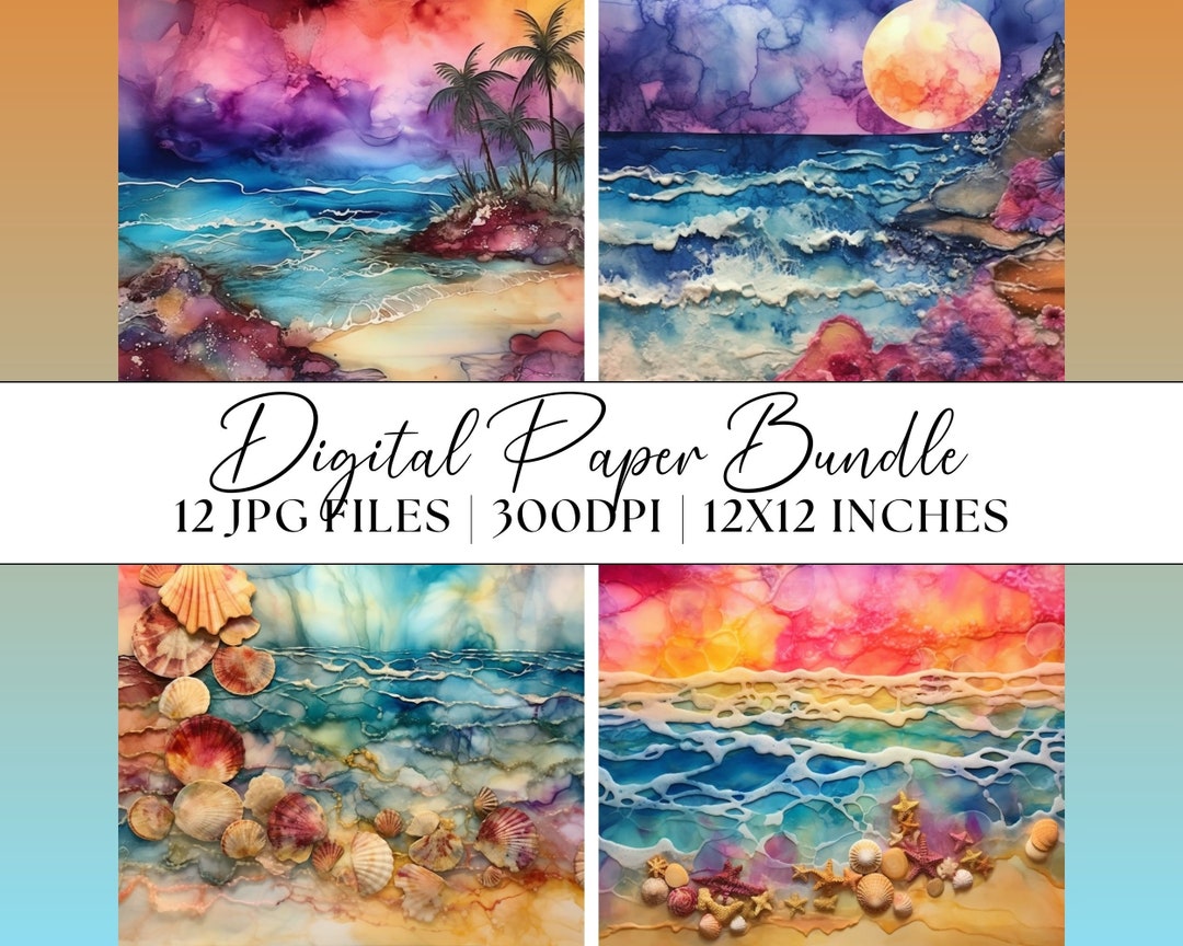 Beach Themed Digital Paper 12x JPG Patterns Shell Clipart Graphics ...