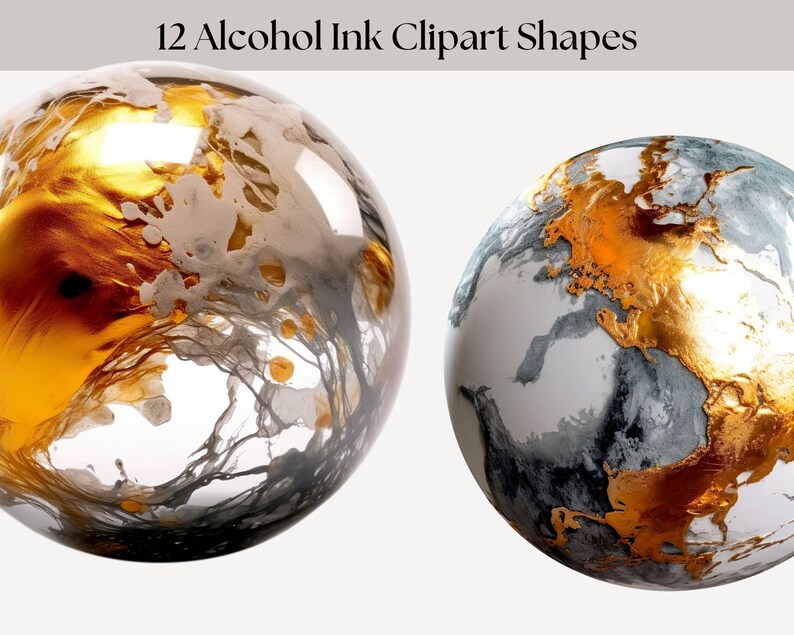Silver and Gold Alcohol Ink Spheres, PNG Clipart Shapes Objects 12 ...