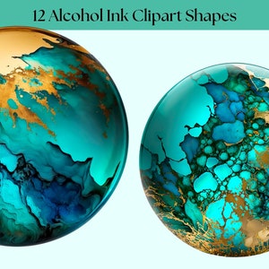 Green and Gold Alcohol Ink Spheres, PNG Clipart Shapes Objects 12 ...