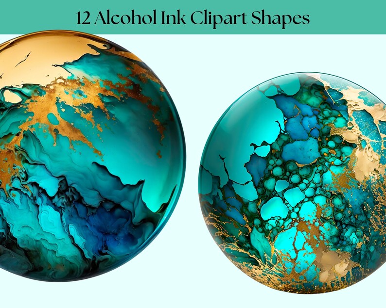 Green and Gold Alcohol Ink Spheres, PNG Clipart Shapes Objects 12 ...