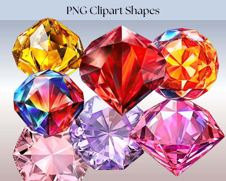 Jewel Clipart Shapes, Big Bundle of 100 Gemstones PNG Instant Download ...