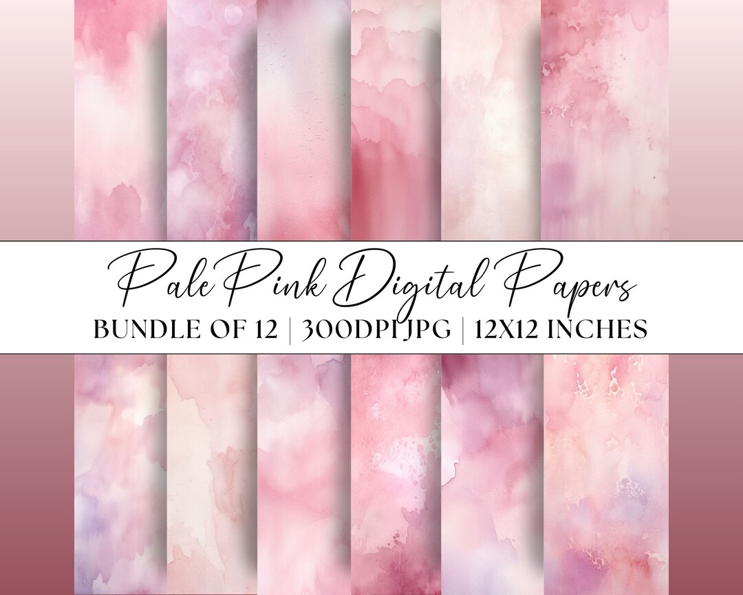 Pastel Pink Digital Paper Bundle, 12x JPG Watercolour Washes, Scrapbook ...