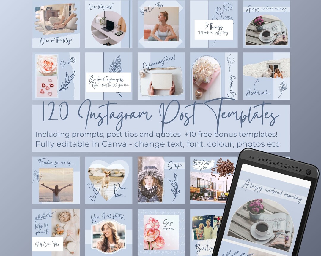 120 Blue Instagram Post Templates | Powder Blue Insta Posts | Editable ...