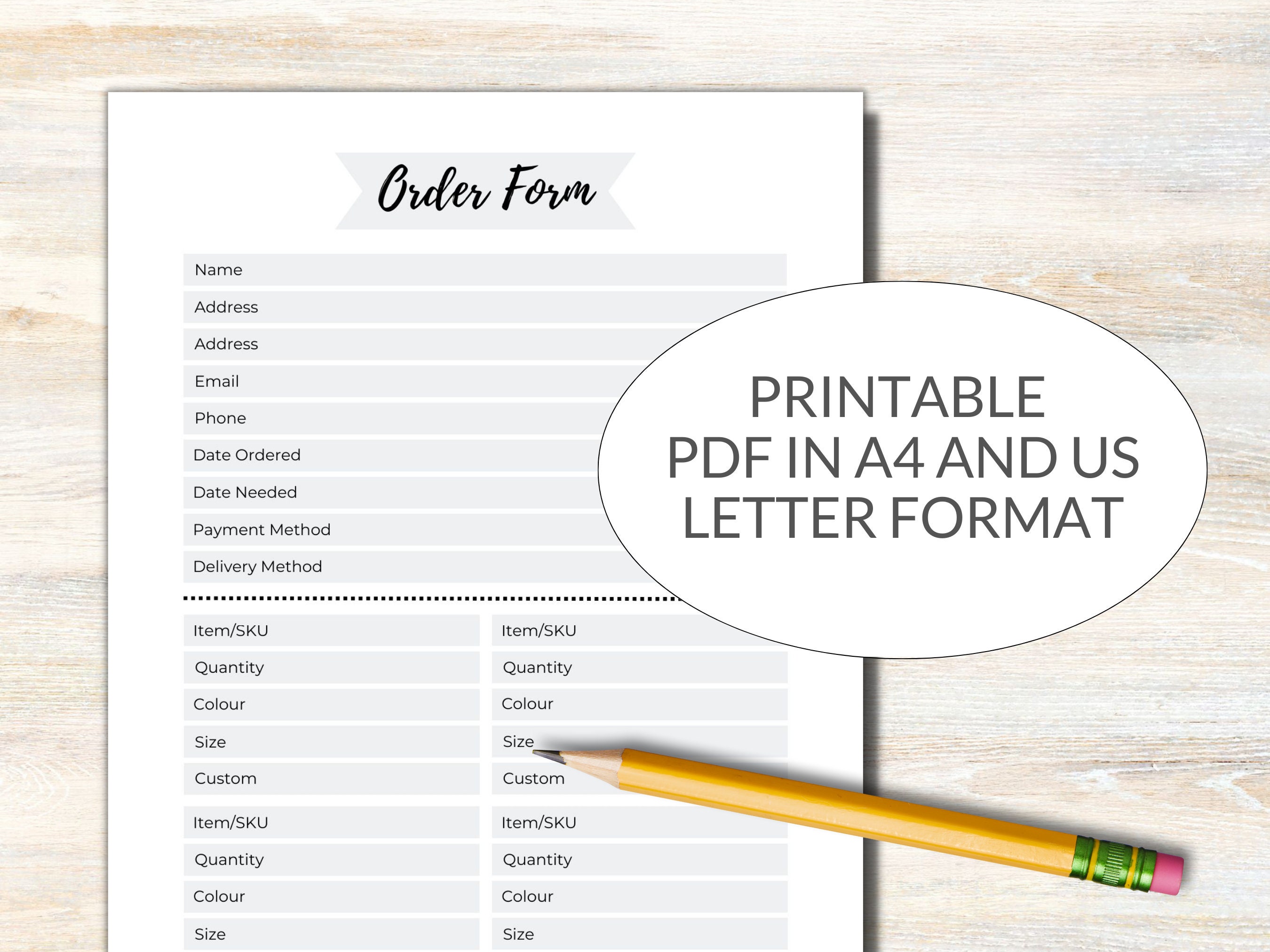 Printable Order Form | Craft Order Form | Handmade Order Form | Order ...