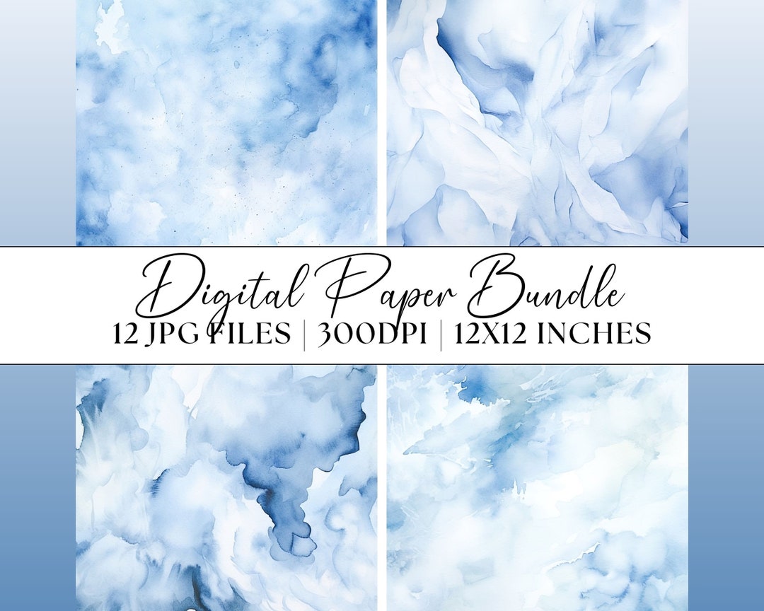 Ice Blue Watercolour Splashes Digital Paper, 12x JPG Patterns Clipart ...