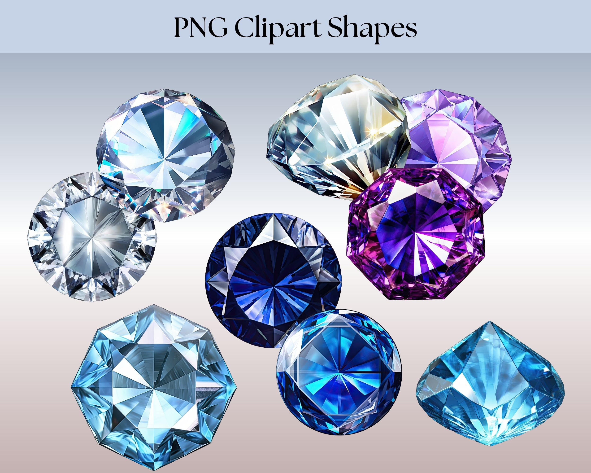 Jewel Clipart Shapes, Big Bundle of 100 Gemstones PNG Instant Download ...