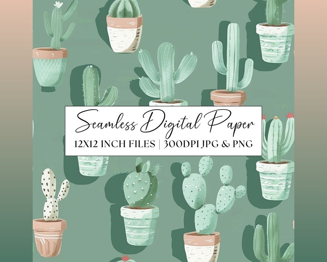 Cactus Seamless Pattern, Potted Plants Digital Paper, Cacti Theme Party ...
