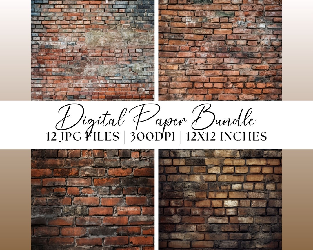 Brick Wall Digital Paper, Rough Texture Blocks Patina Backdrop ...