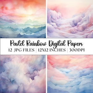 Pastel Rainbow Watercolor Digital Paper 12x JPG Patterns - Etsy
