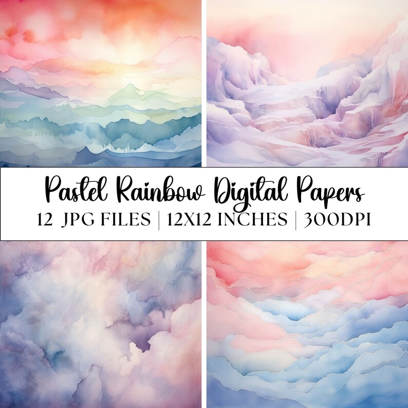 Pastel Rainbow Watercolor Digital Paper 12x JPG Patterns - Etsy