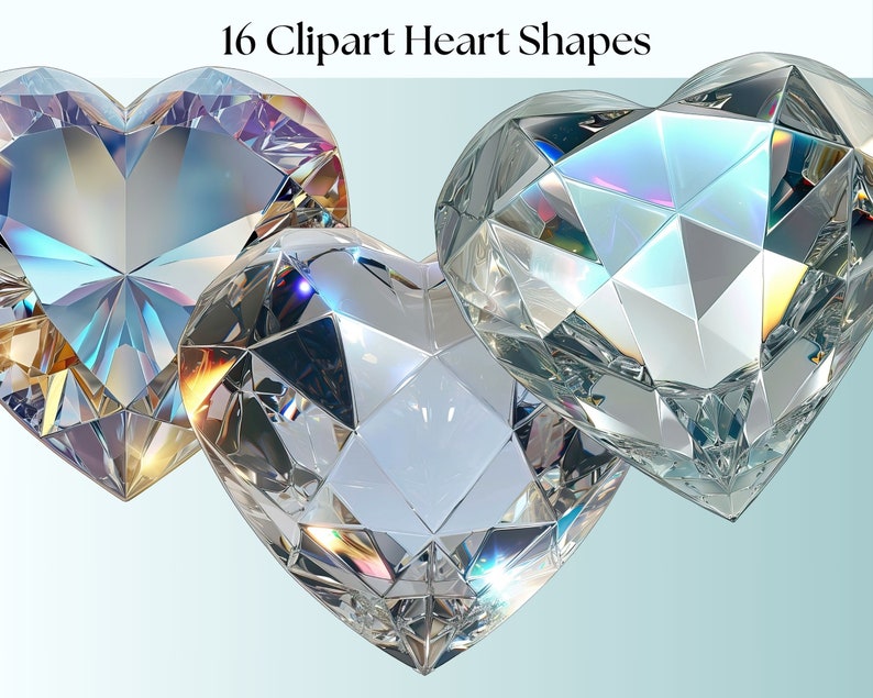 Clear Diamond Hearts Clipart Bundle, Objects Crafting Wedding Love ...