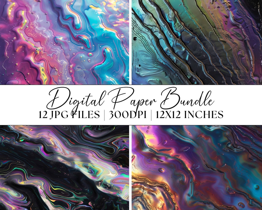Rainbow Oil Digital Paper, Oil Slick Patterns, 12x JPG Abstract ...