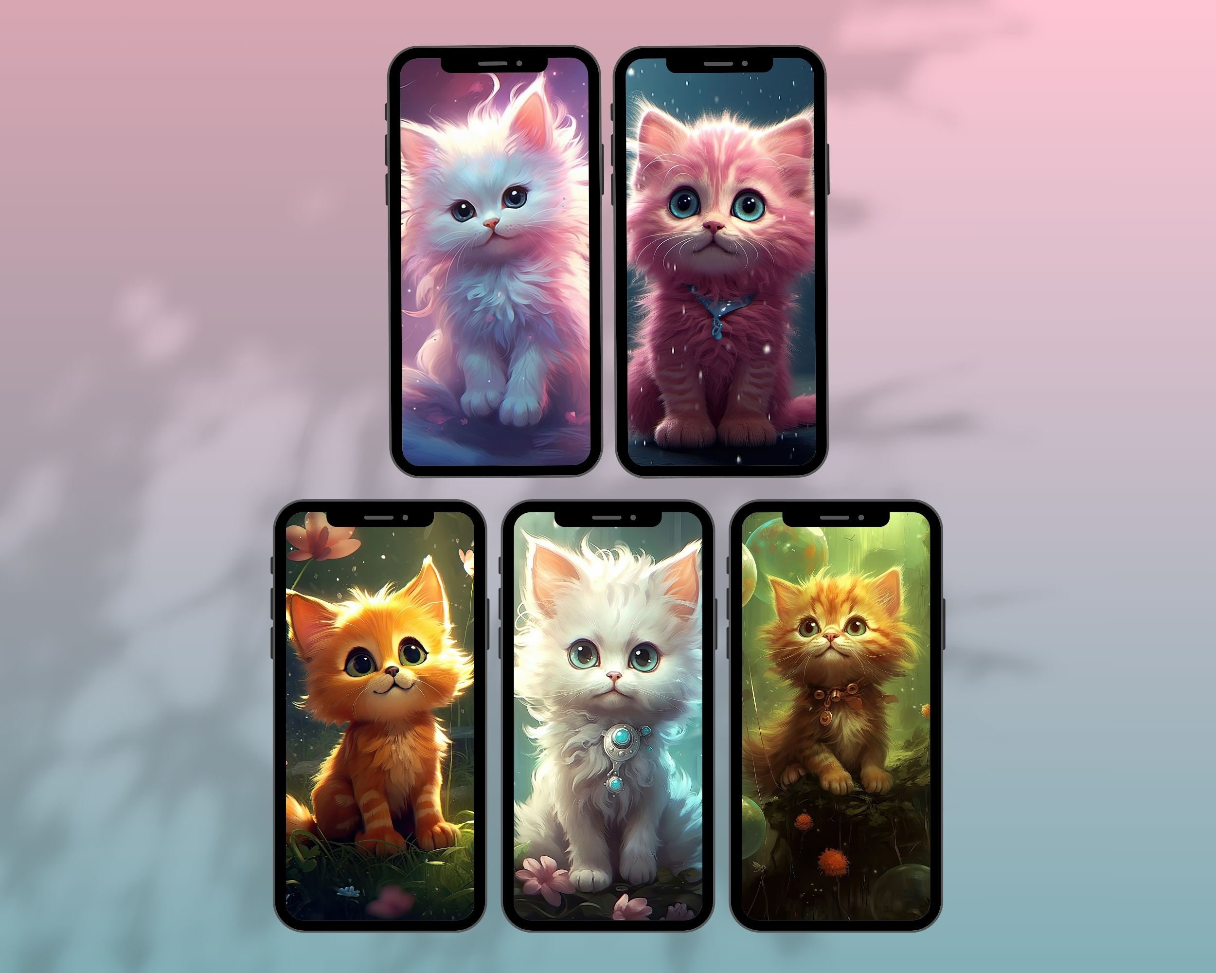 Kitten iPhone Wallpapers, Bundle of 5 Mobile Phone Backgrounds Cute ...