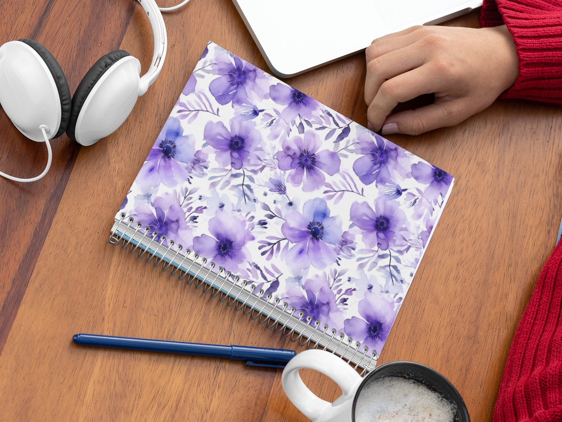 Purple Floral Digital Paper, Flower Seamless Pattern, Watercolour ...