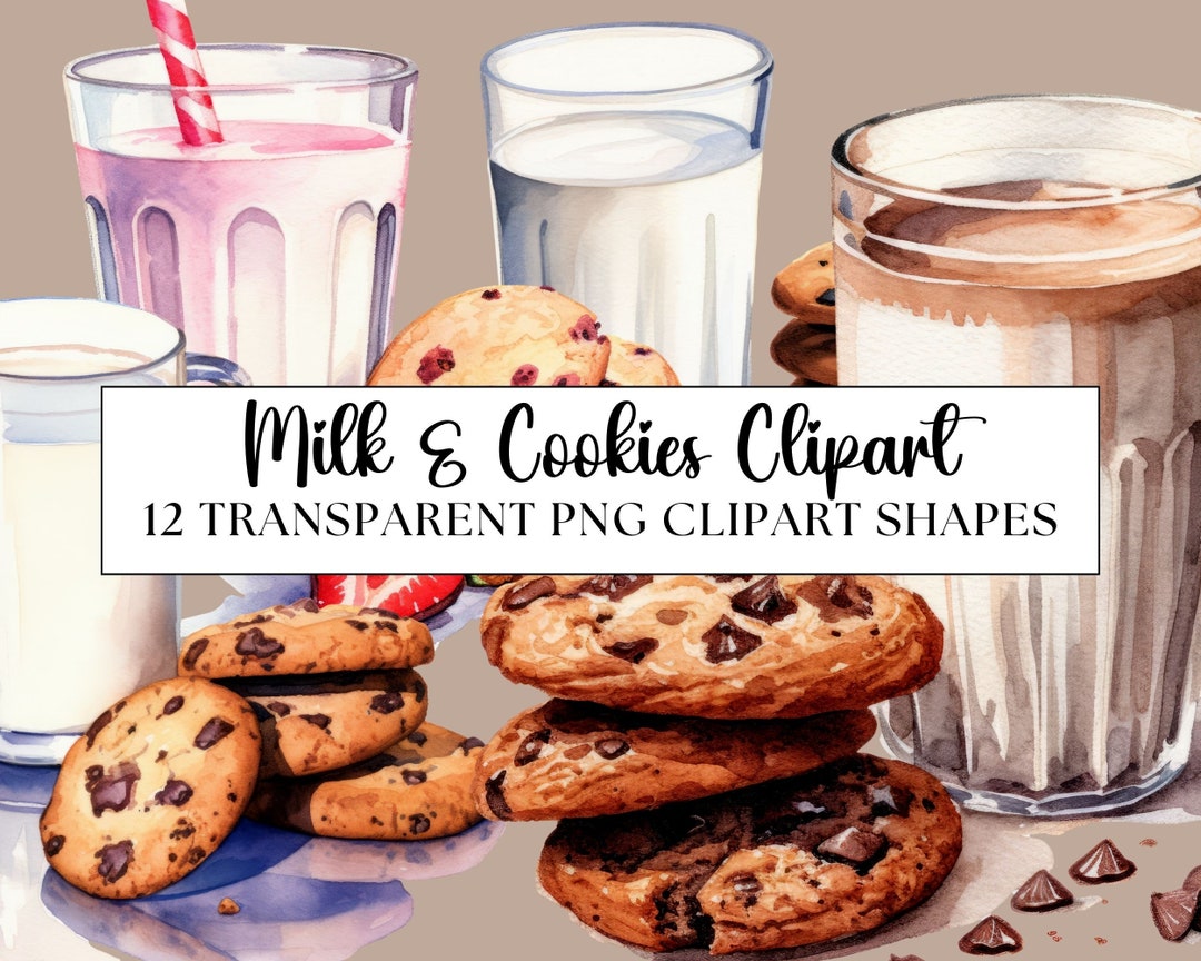 Milk and Cookies Clipart Watercolour Style 12x Transparent - Etsy