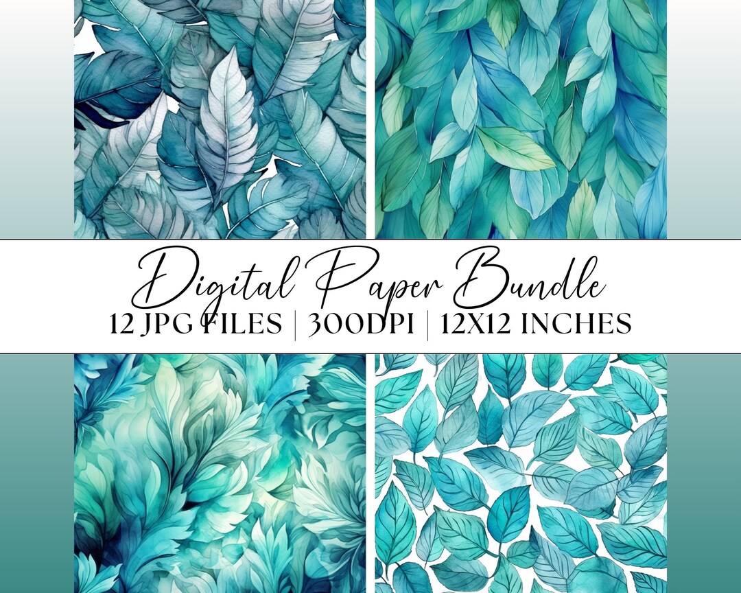 Green Leaves Digital Paper, 12x JPG Foliage Patterns Printable Greenery ...