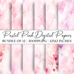 Pale Pink Digital Paper, 12x JPG Patterns Watercolour Clipart Instant ...