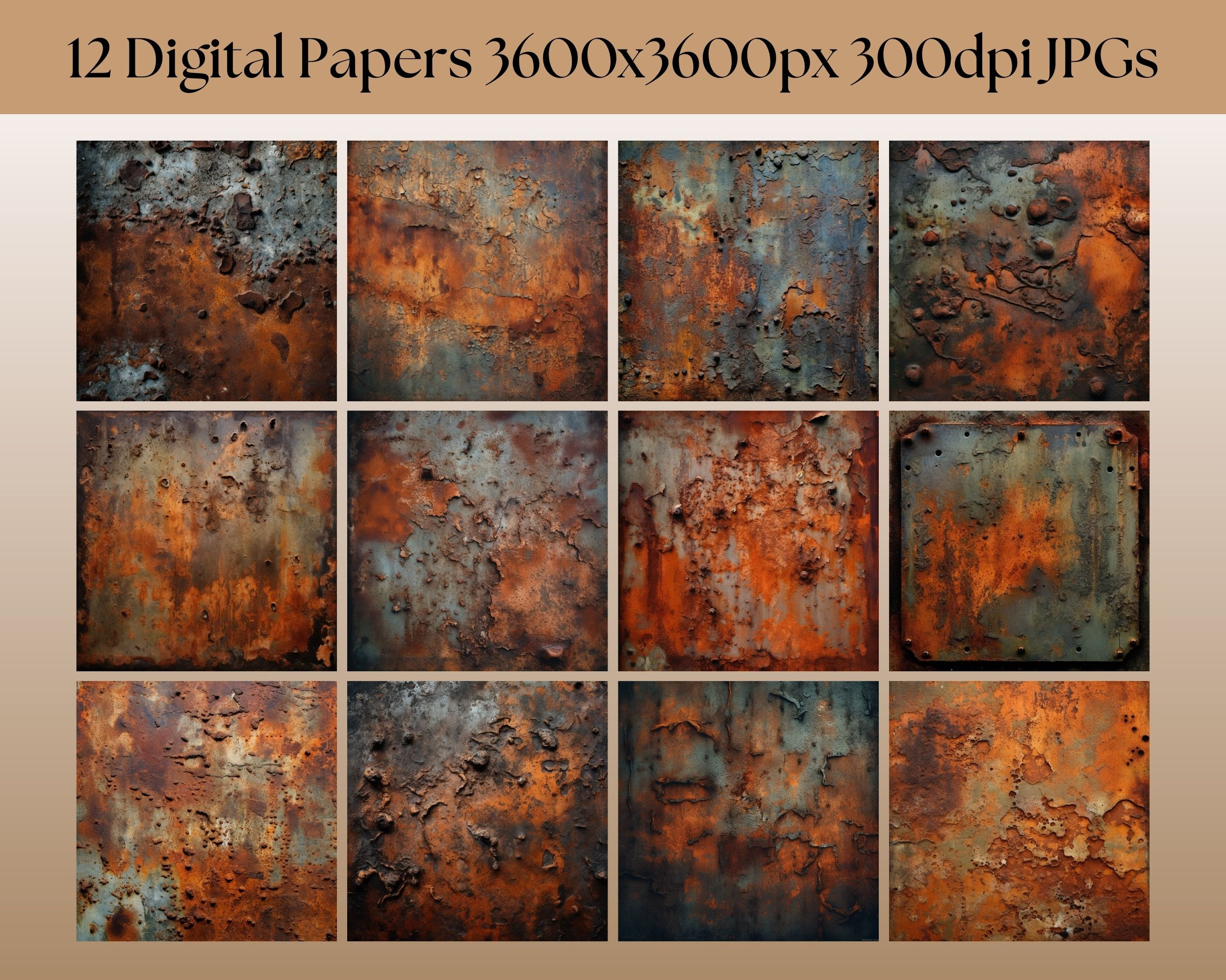 Rust Digital Paper, Rusted Metal Texture Patina Backdrop Printable ...