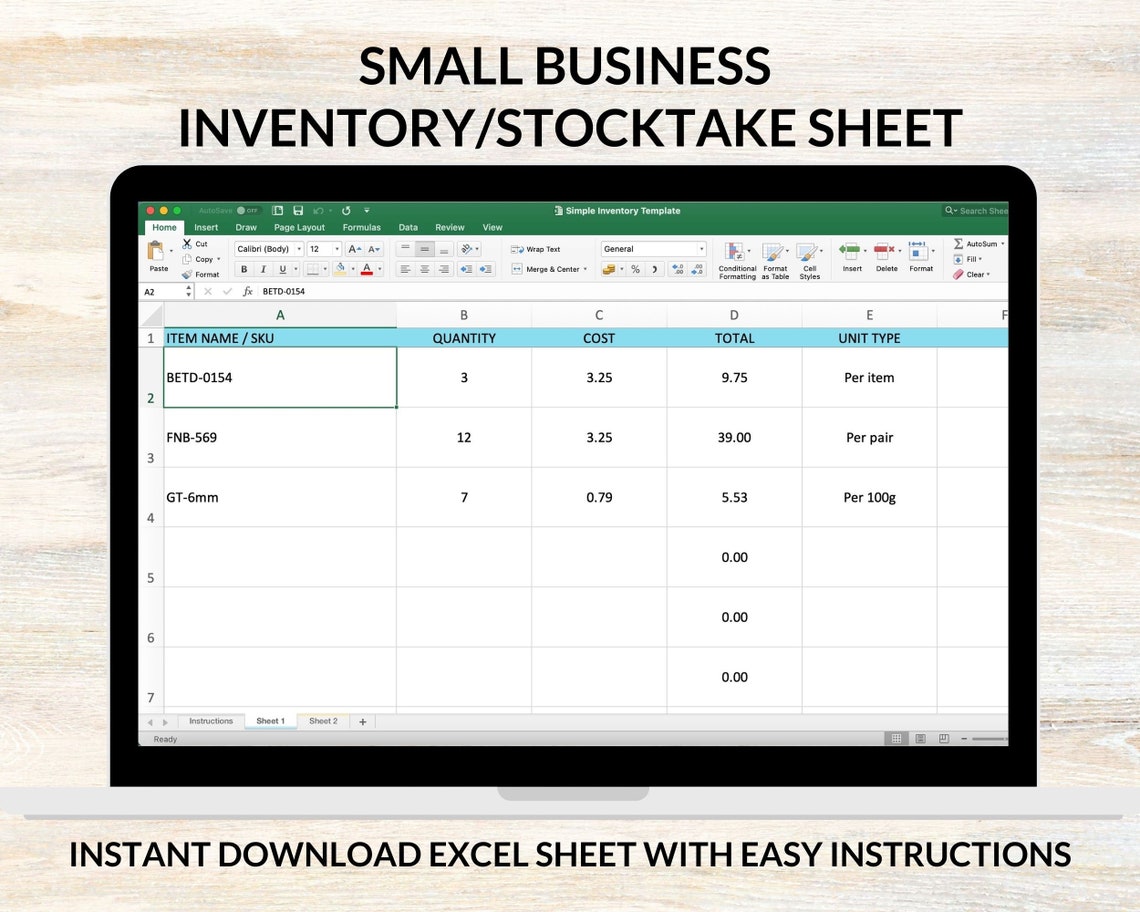 Easy Excel Inventory Template Instant Digital Download Sheet for Small ...