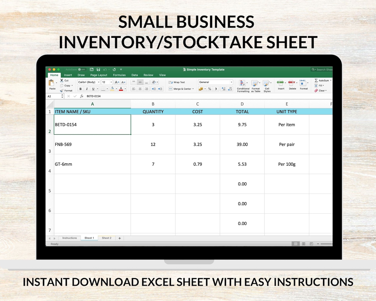 Easy Excel Inventory Template Instant Digital Download Sheet for Small ...