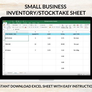 Easy Excel Inventory Template Instant Digital Download Sheet for Small ...