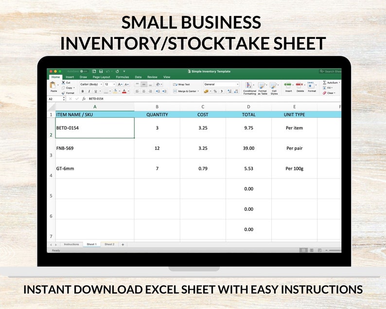 Easy Excel Inventory Template Instant Digital Download Sheet for Small ...
