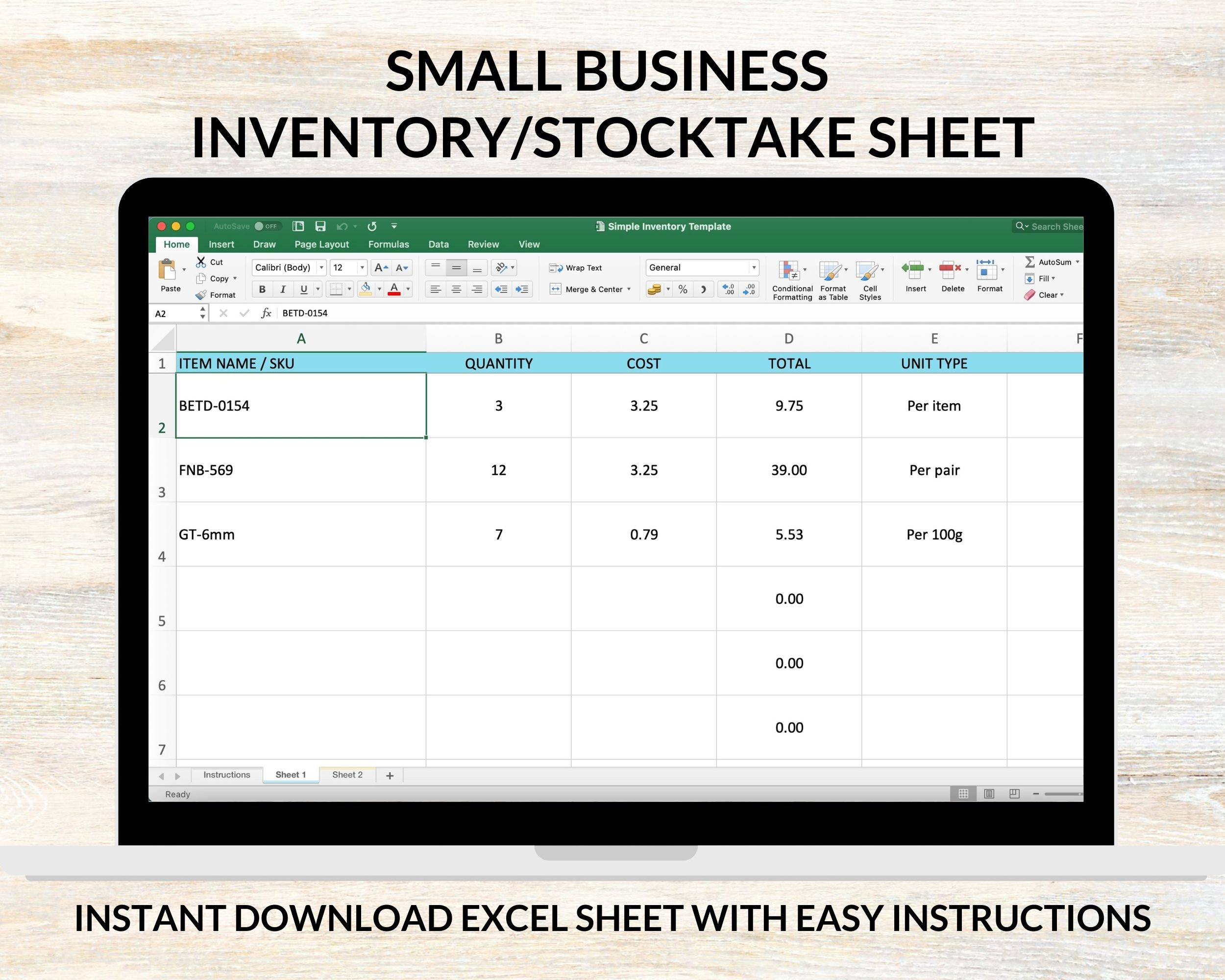 Easy Excel Inventory Template Instant Digital Download Sheet for Small ...