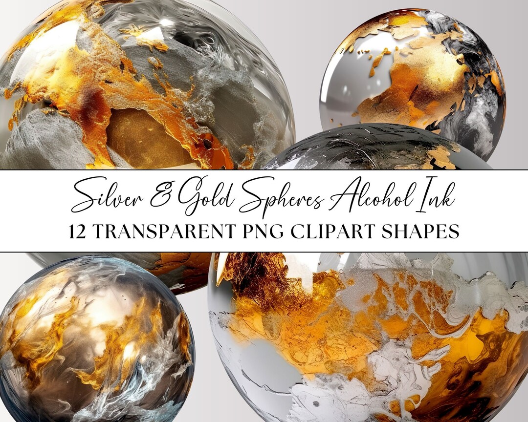 Silver and Gold Alcohol Ink Spheres, PNG Clipart Shapes Objects 12 ...
