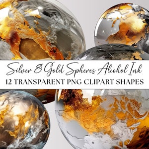 Silver and Gold Alcohol Ink Spheres, PNG Clipart Shapes Objects 12 ...