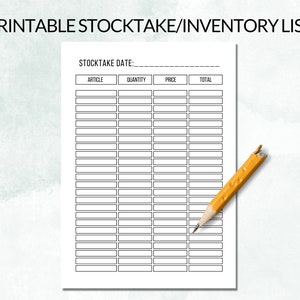 Basic Inventory Log Sheet Stocktake Printable Digital Download A4 & US ...