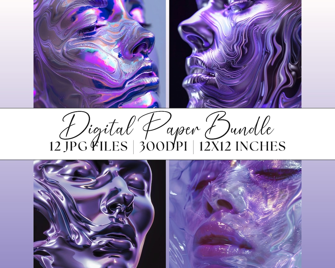 Abstract Faces Digital Paper Bundle, Liquid Texture Backgrounds, Female ...