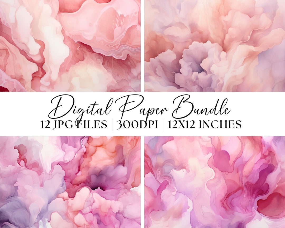 Pink Watercolor Digital Paper, 12x JPG Patterns Splashes Clipart ...