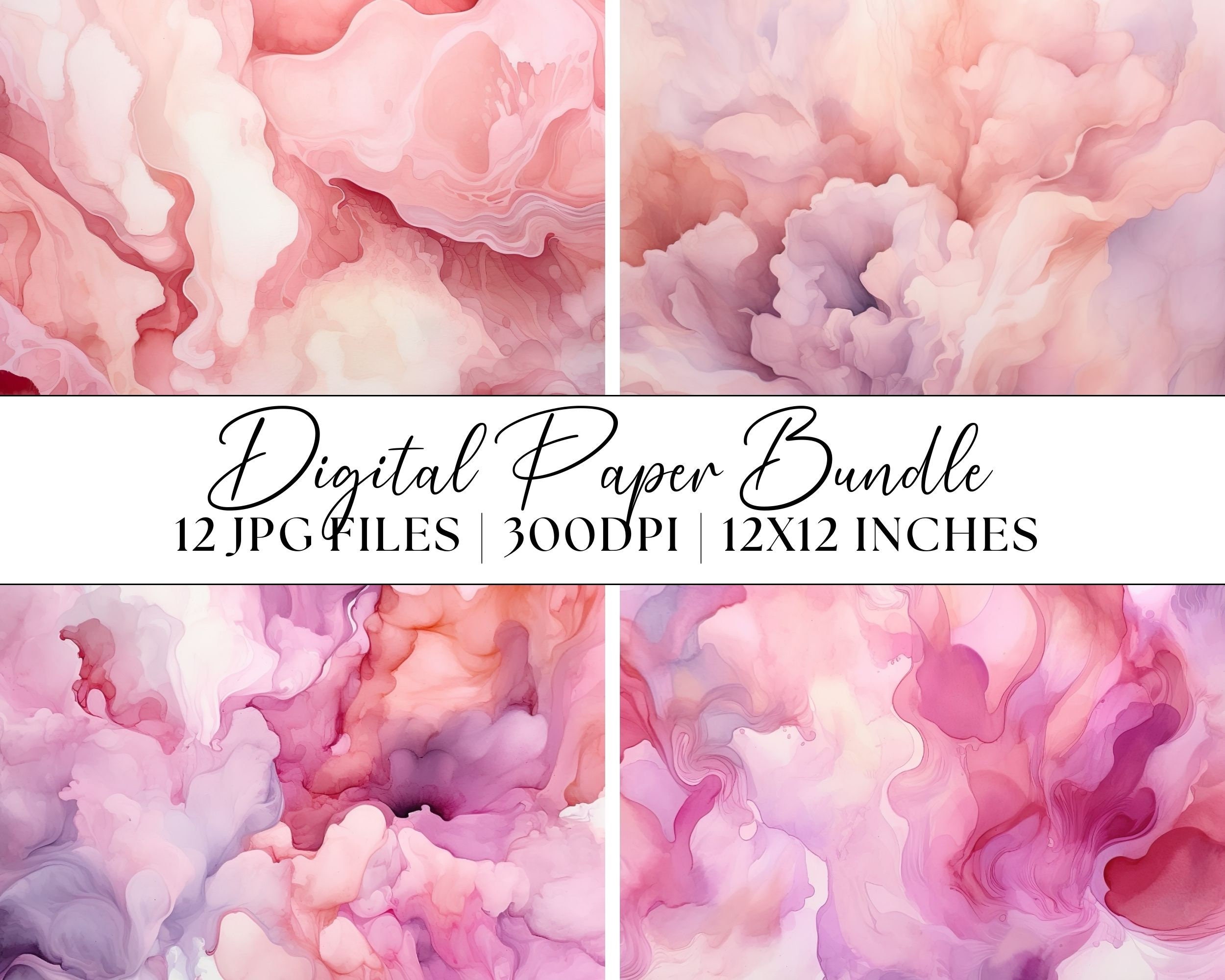 Pink Watercolor Digital Paper, 12x JPG Patterns Splashes Clipart ...