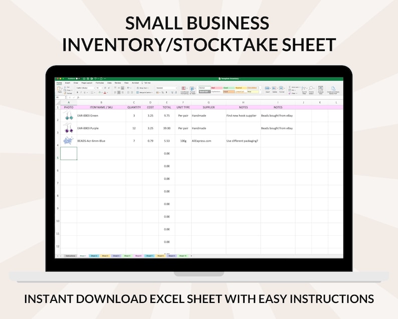 Excel Inventory Template Easy Instant Digital Download Sheet for Small ...