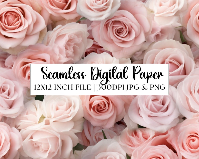 Pink Roses Digital Paper, Pastel Pink Seamless Pattern, Wedding ...