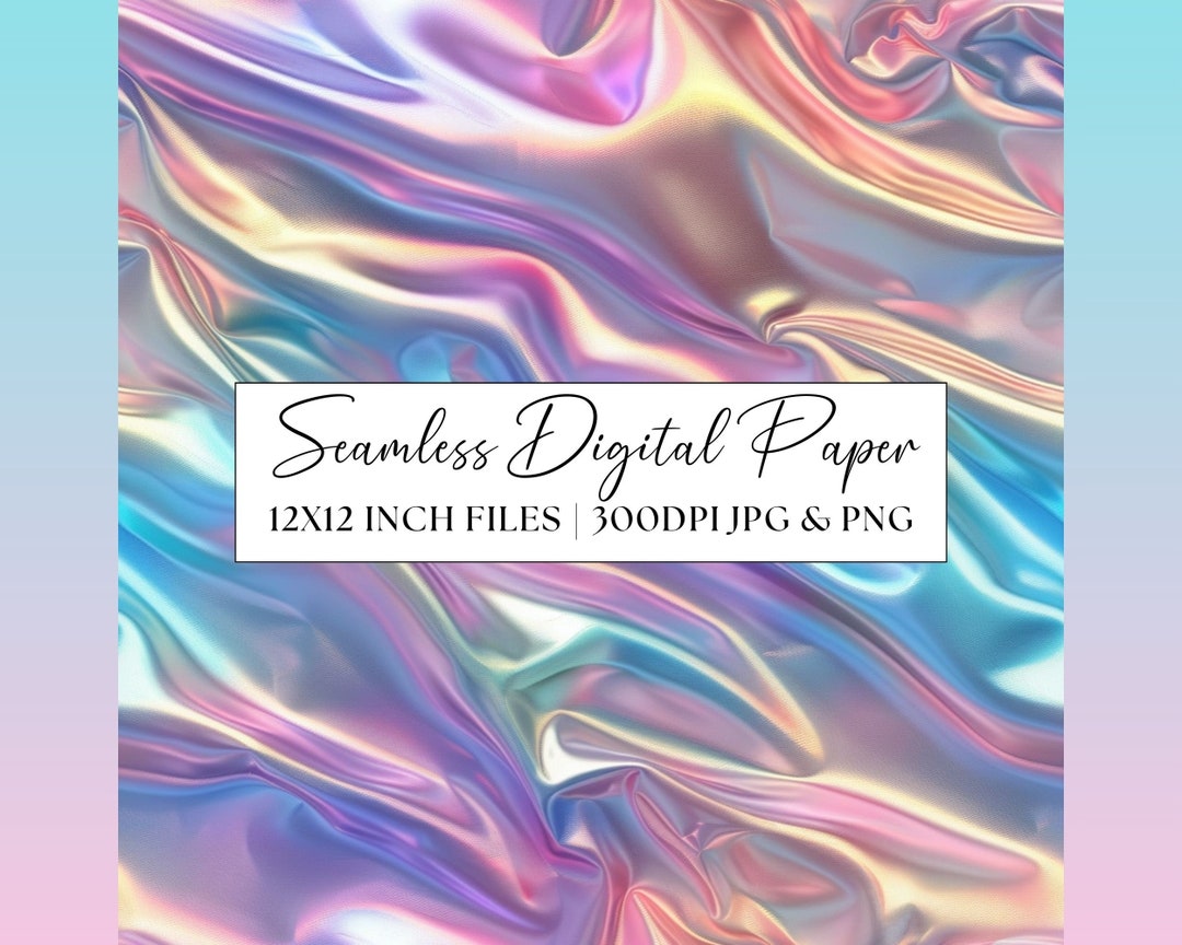 Pastel Rainbow Digital Paper, Metallic Foil Seamless Pattern, Hologram ...