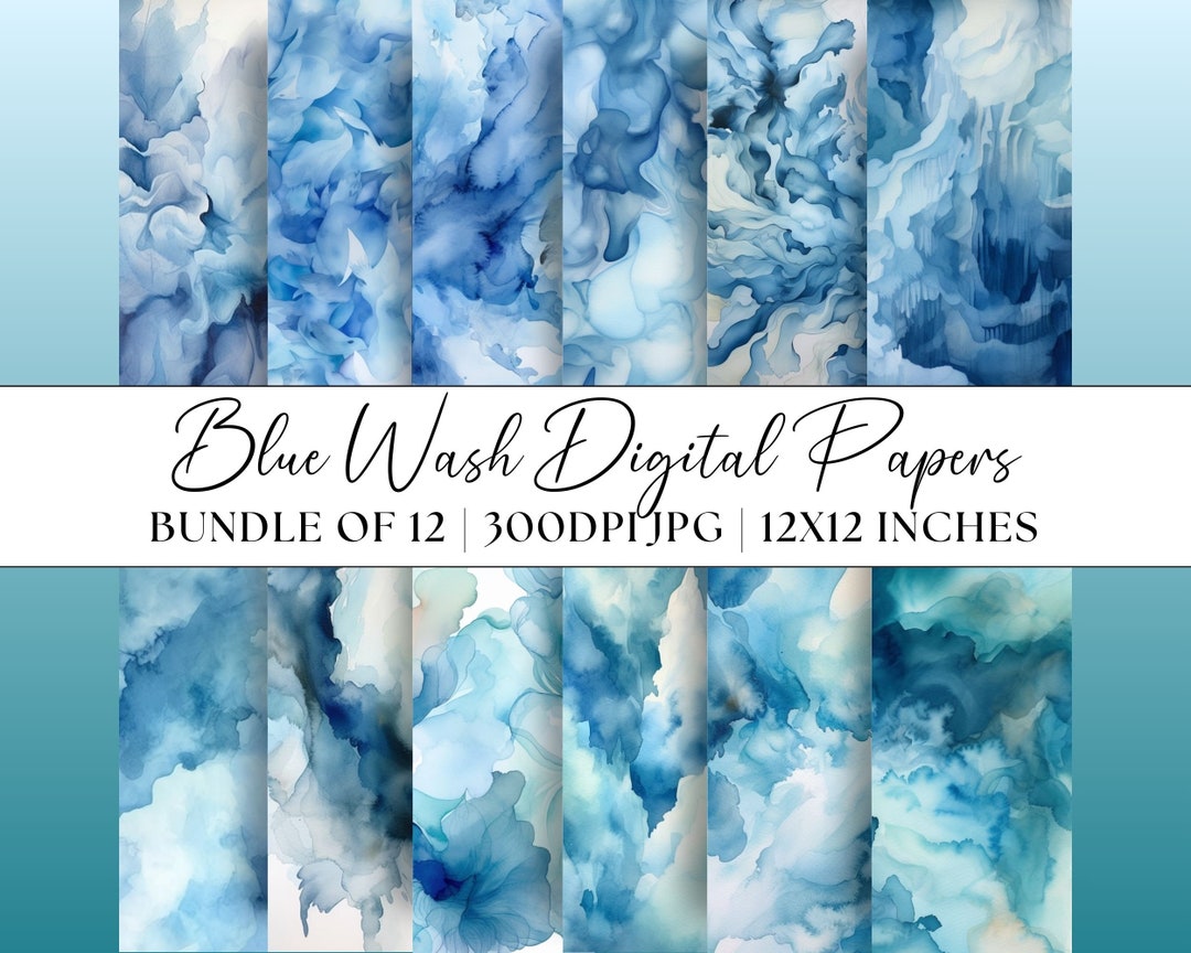 Blue Watercolour Digital Paper, 12x JPG Blue Splashes Patterns Clipart ...