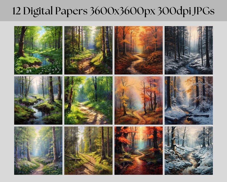 Forest Seasons Digital Paper 12x JPG Patterns Clipart Graphics ...