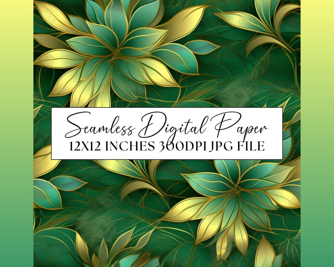 Metallic Green Seamless Pattern, Iridescent Floral Digital Paper ...