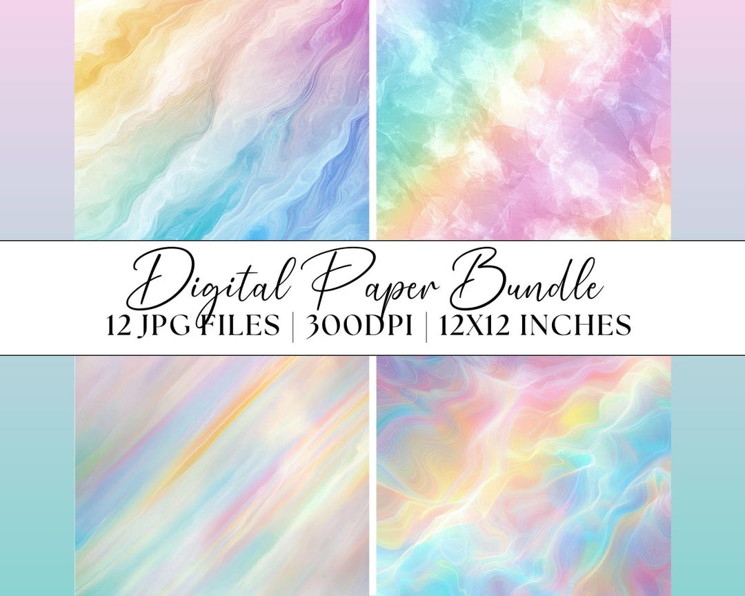 Pastel Rainbow Digital Papers, 12x JPG Watercolour Patterns, Unique ...