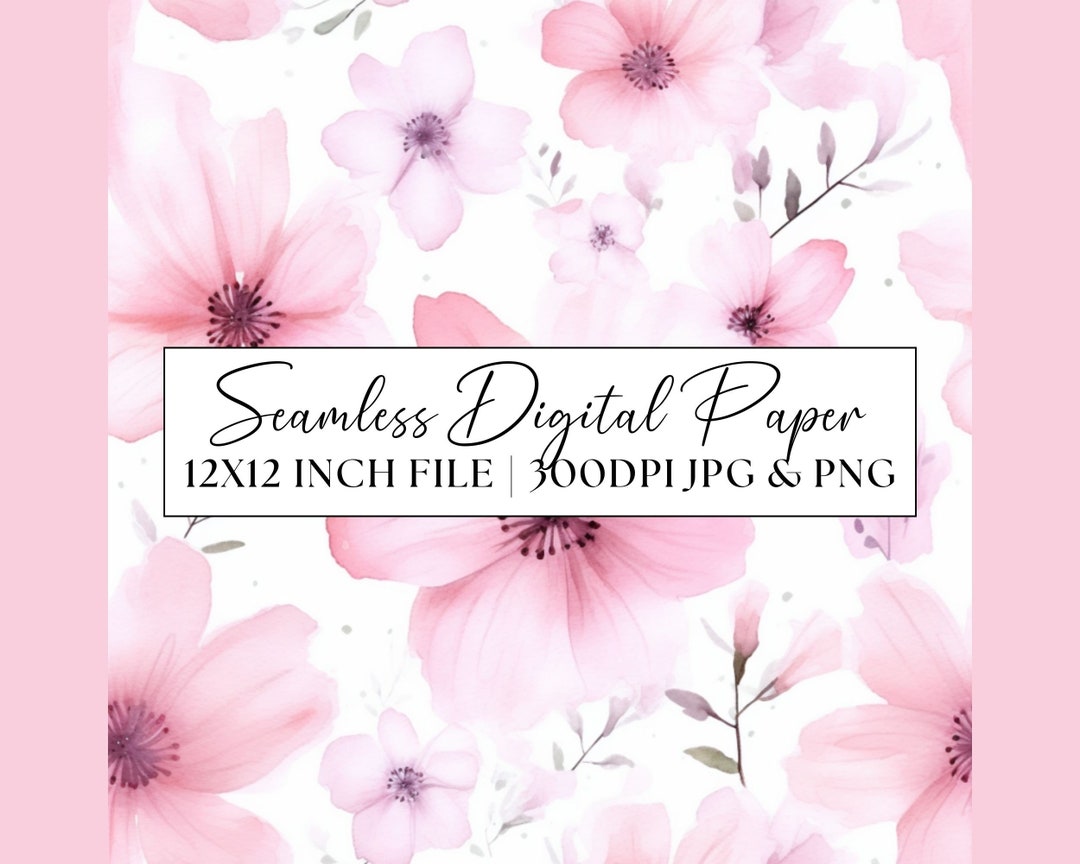 Pastel Pink Flower Seamless Pattern, Floral Digital Paper, Watercolour ...